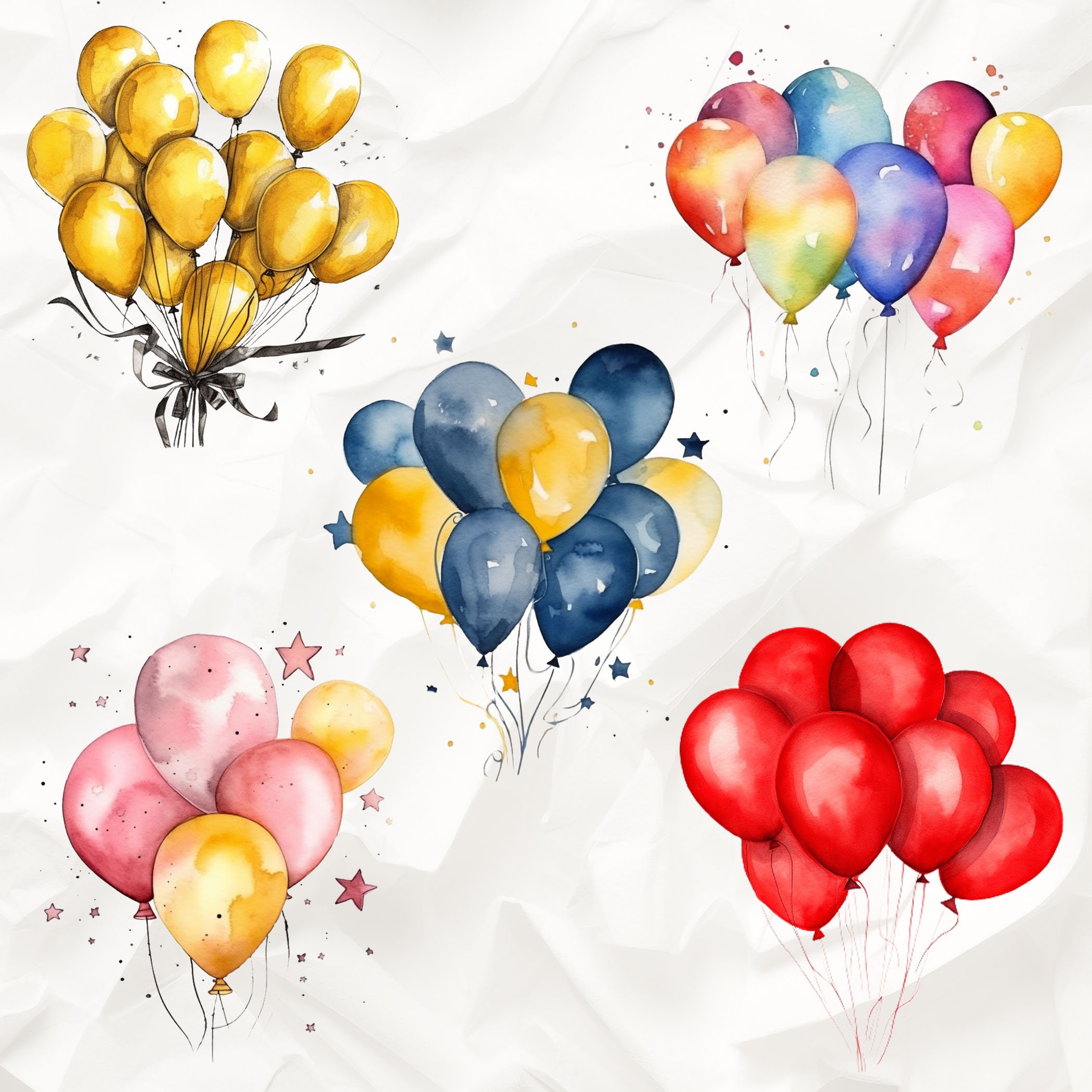 Watercolor Balloon Clipart, Birthday Balloons Clipart, Birthday Clipart ...