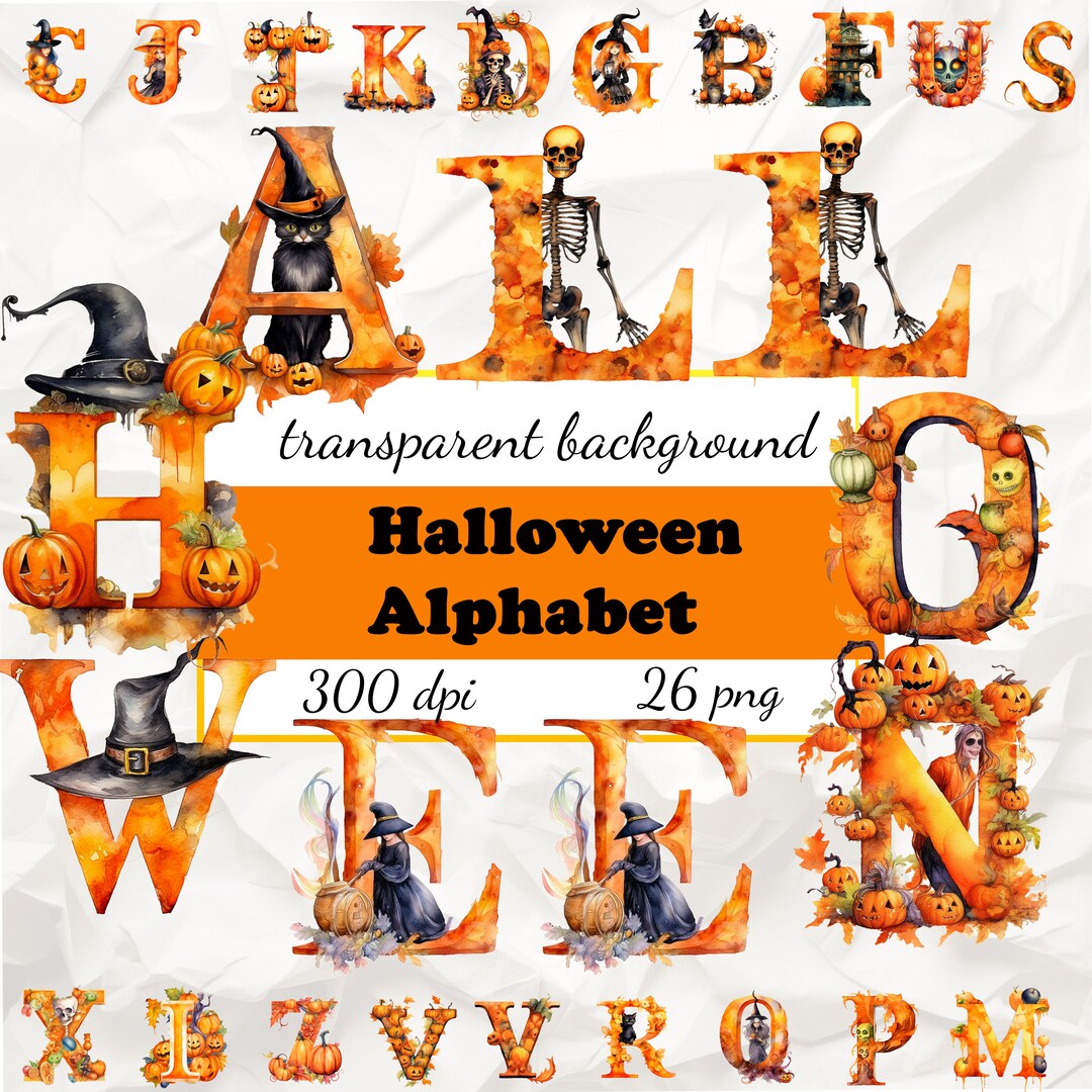 Watercolor Halloween Alphabet, 26 Halloween Letters, Halloween Letter ...