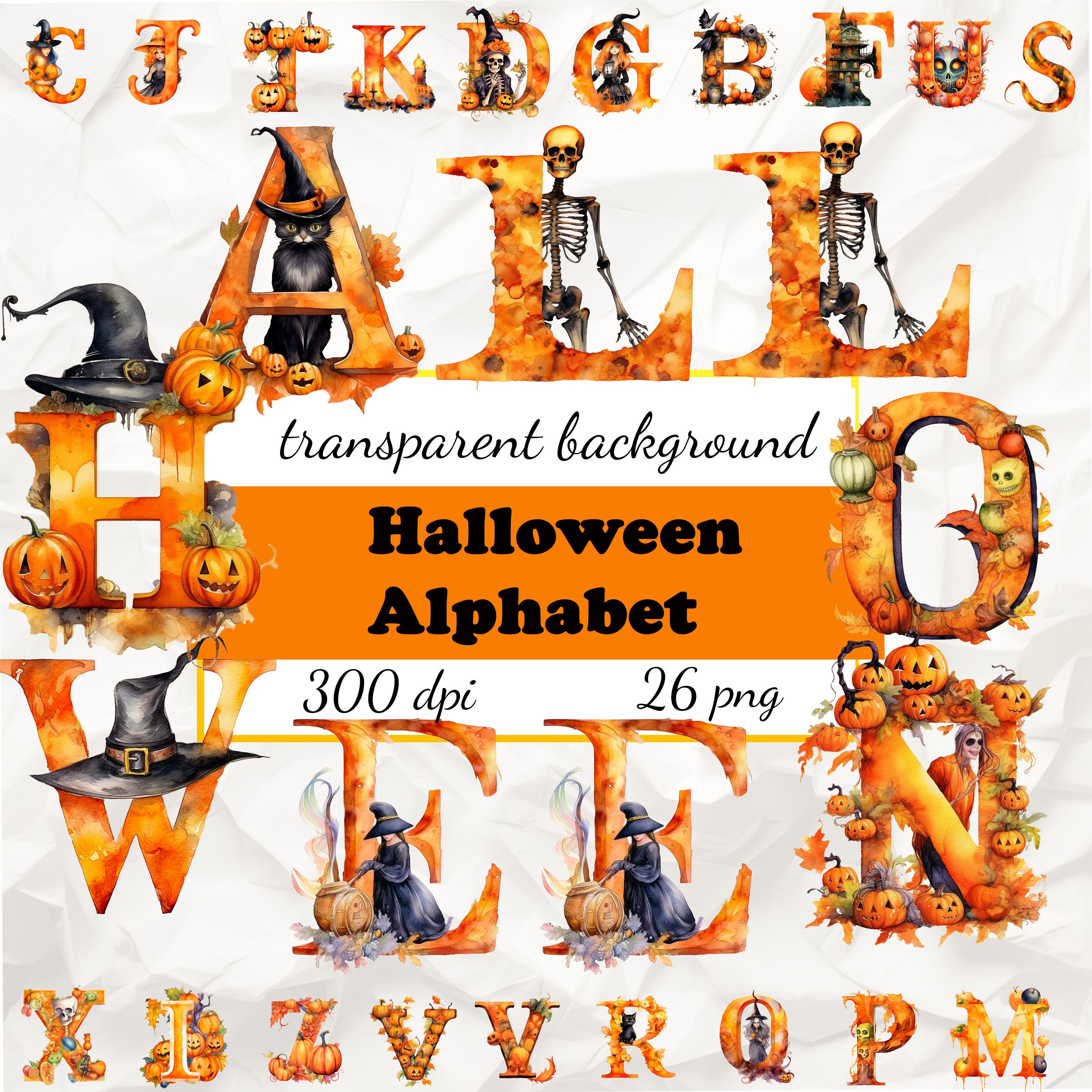 Watercolor Halloween Alphabet, 26 Halloween Letters, Halloween Letter ...