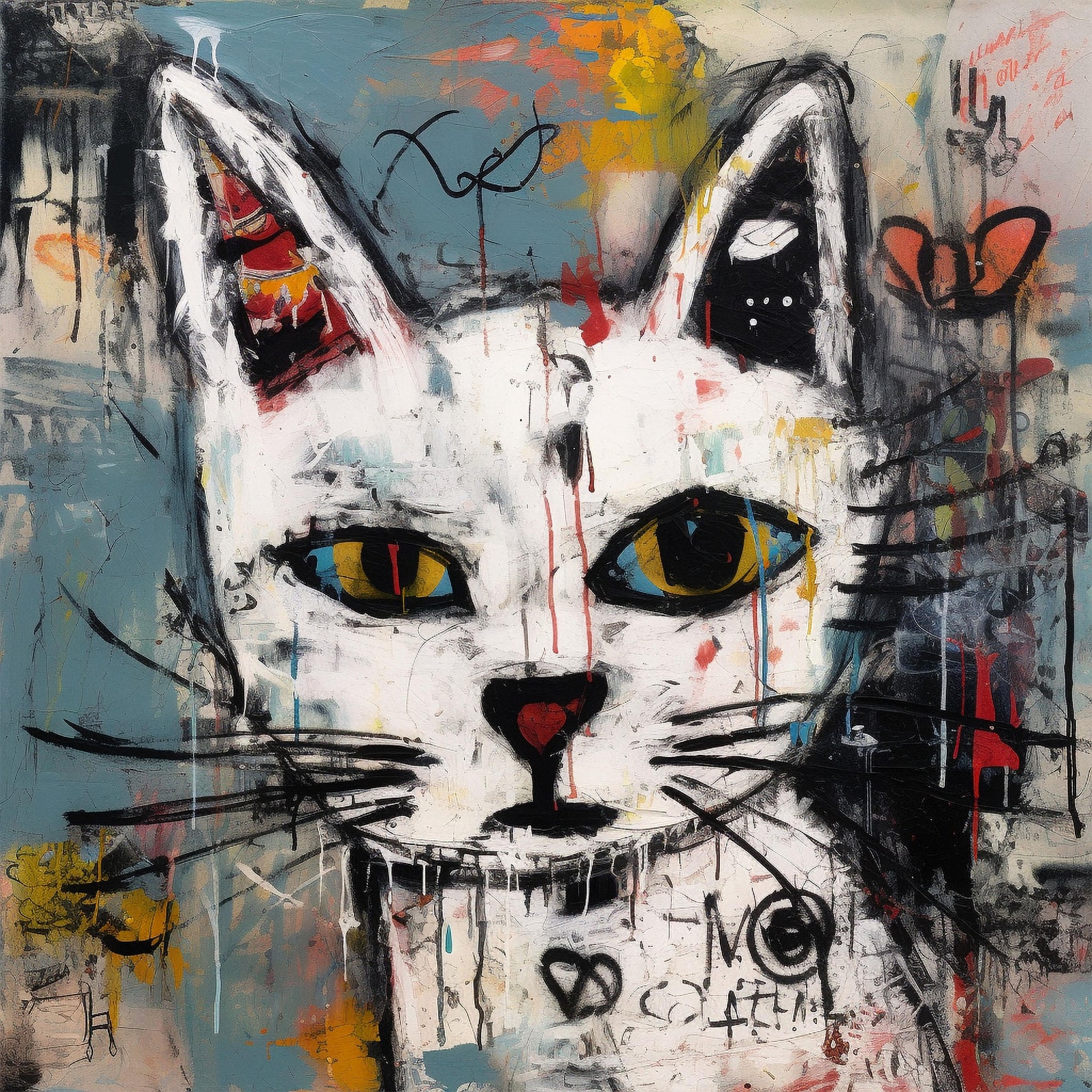 Cat Art, Set of 6 Art, Cat Illustration, Black Cat Art, Digital ...