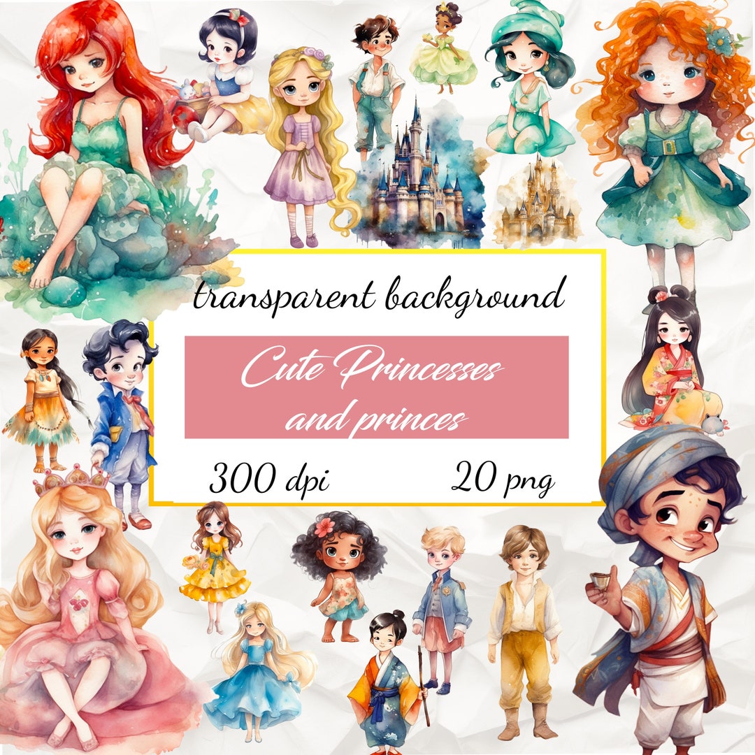 Little Princess Clipart, Watercolor Princess Clipart, Nursery Decor PNG ...