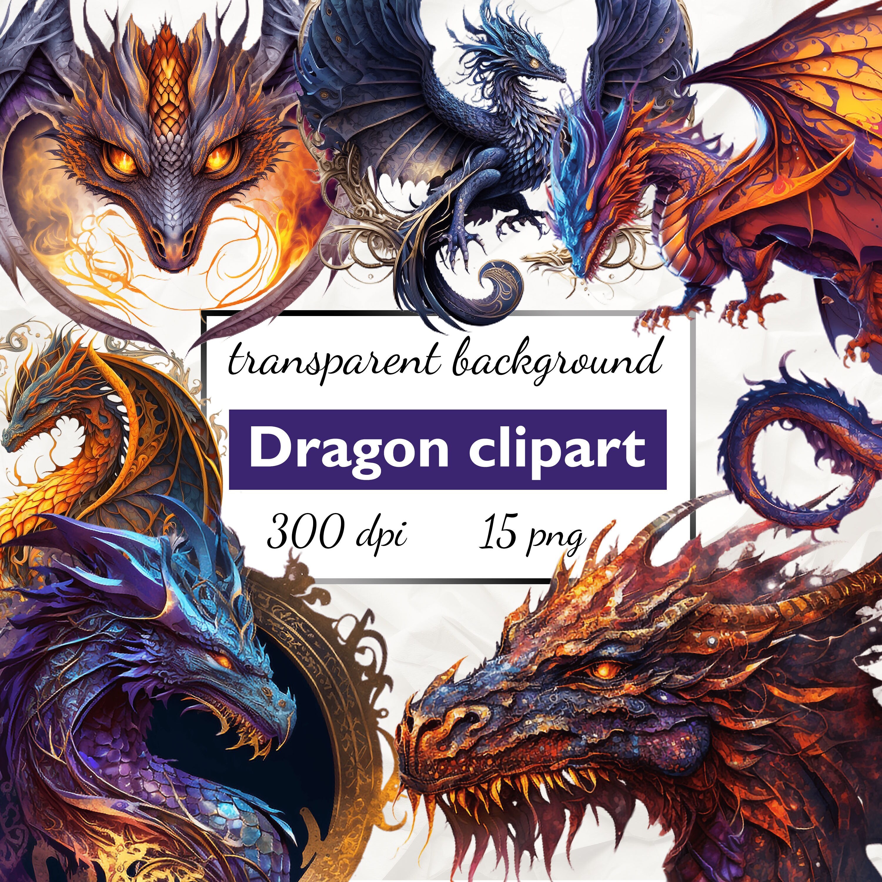 15 Dragon Clipart, PNG, Commercial Use, Fantasy Clipart, Watercolor ...