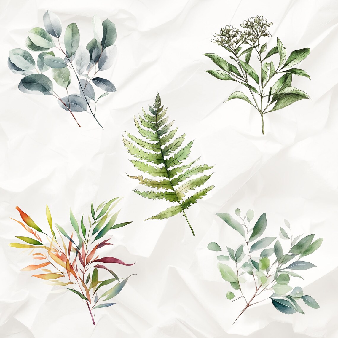 Greenery Watercolor Clipart, Wild Greenery Clipart, Green Leaves ...