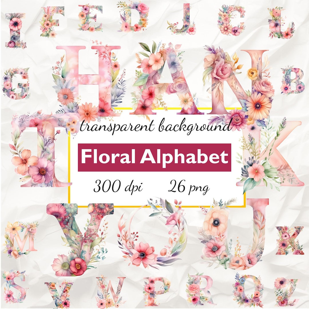 Pastel Floral Alphabet Png, 26 Floral Letters Clipart, Boho Letter ...
