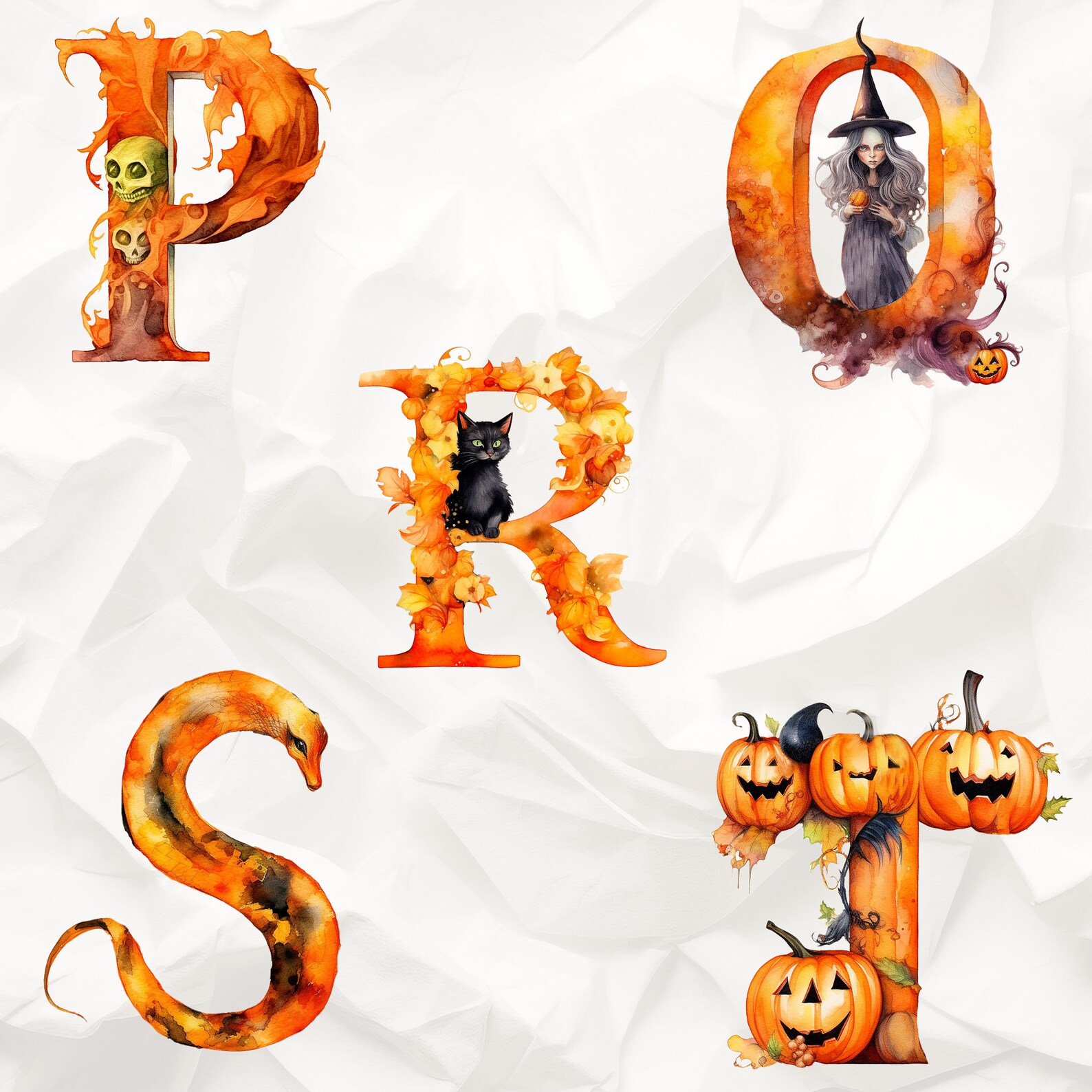 Watercolor Halloween Alphabet, 26 Halloween Letters, Halloween Letter ...