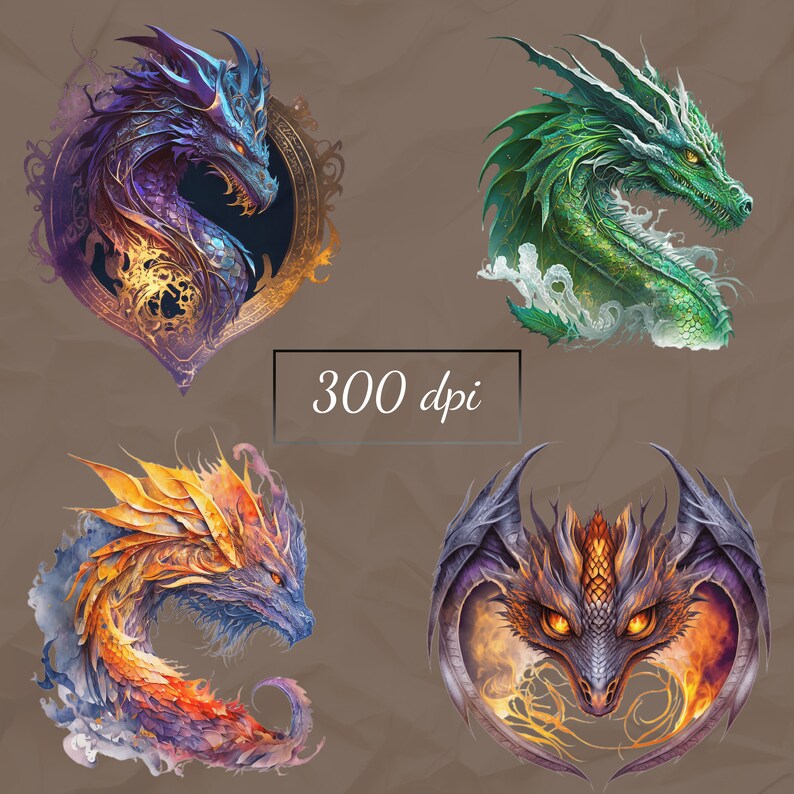 15 Dragon Clipart, PNG, Commercial Use, Fantasy Clipart, Watercolor ...