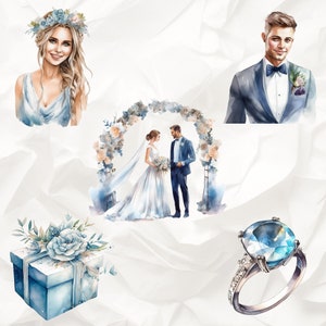 Watercolor Blue Wedding Day Clipart, Blue Wedding Bundle, Watercolor ...