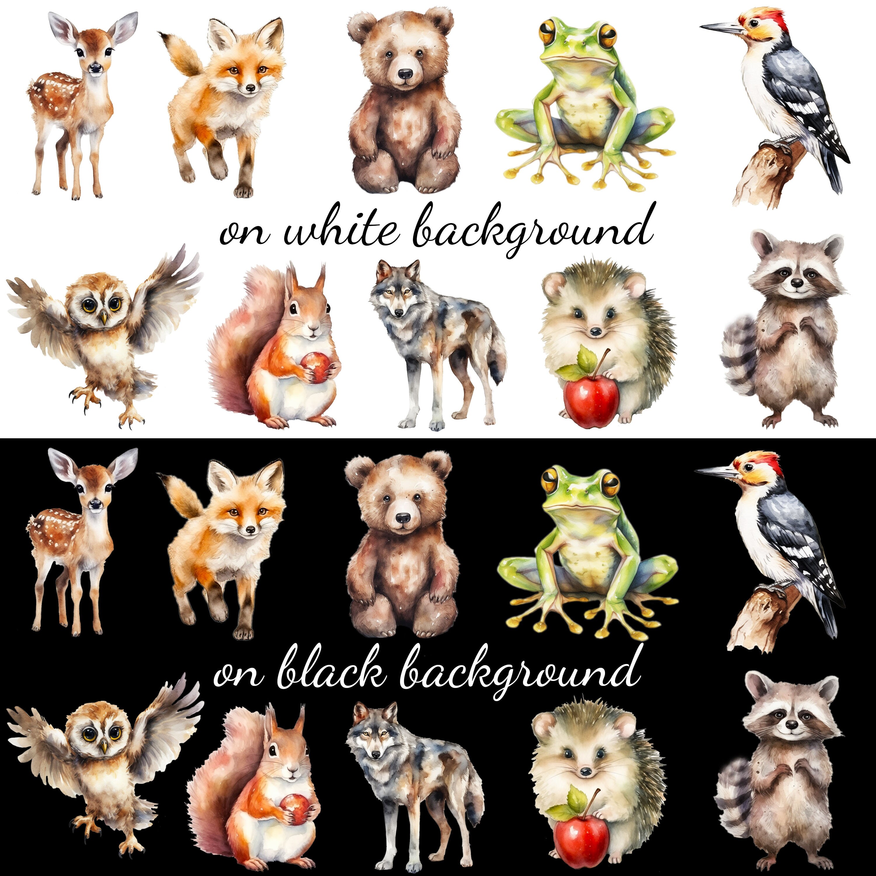 Woodland Animals Clipart Watercolor, Nursery Clipart, Fox, Bear, Deer ...