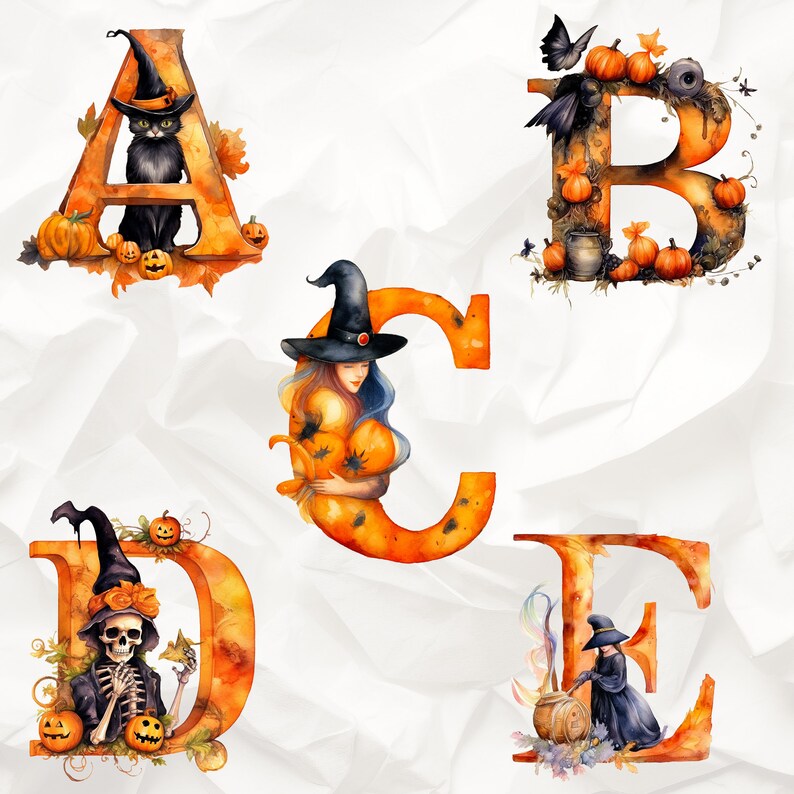 Watercolor Halloween Alphabet, 26 Halloween Letters, Halloween Letter ...