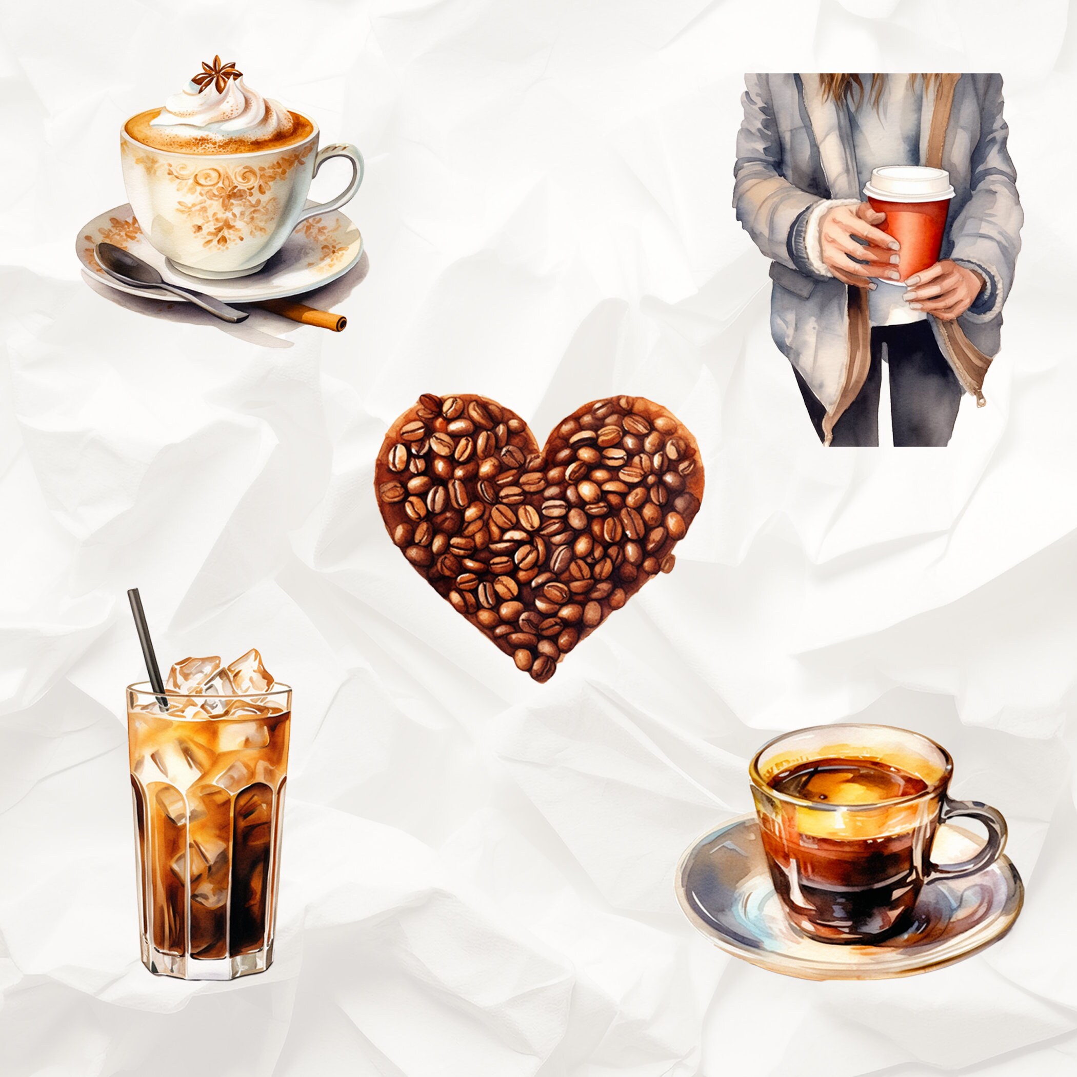 Watercolor Coffee Clipart, Coffee Lover Clipart, Coffee Bundle ...