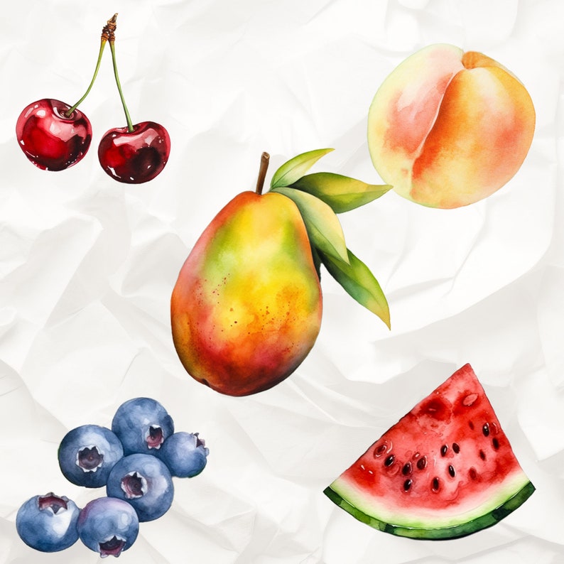 Watercolor Fruits Clipart Fruits PNG Commercial Use Instant - Etsy