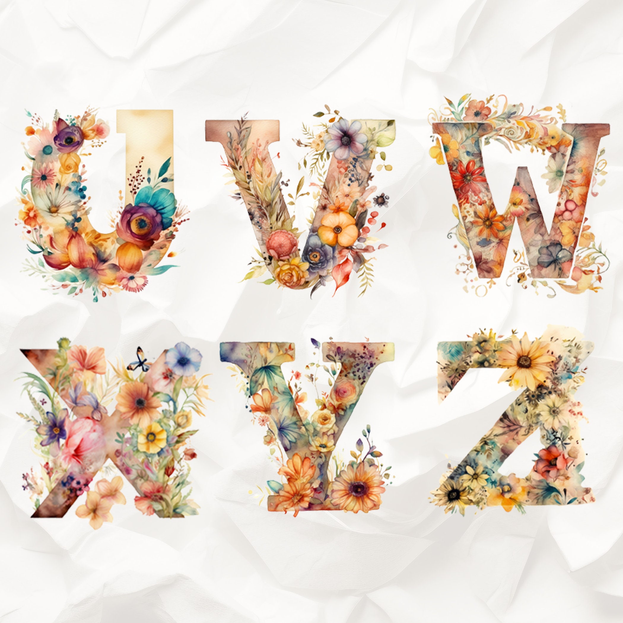 Colorful Floral Alphabet Png Alphabet Watercolor Png 26 - Etsy