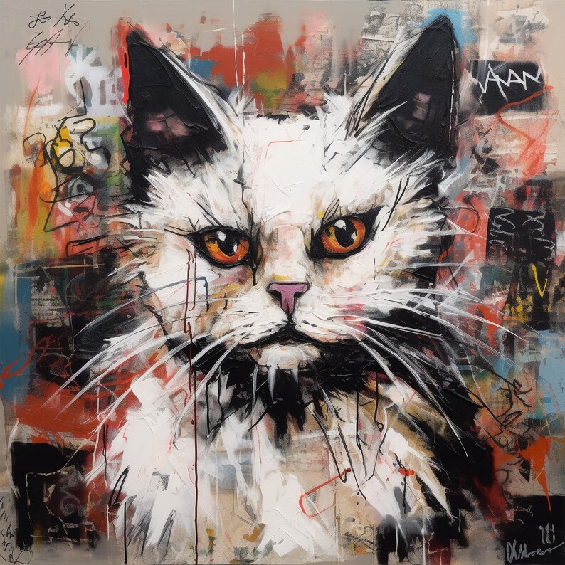 Cat Art, Set of 6 Art, Cat Illustration, Black Cat Art, Digital ...