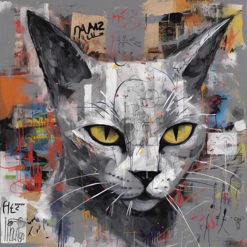 Cat Art, Set of 6 Art, Cat Illustration, Black Cat Art, Digital ...