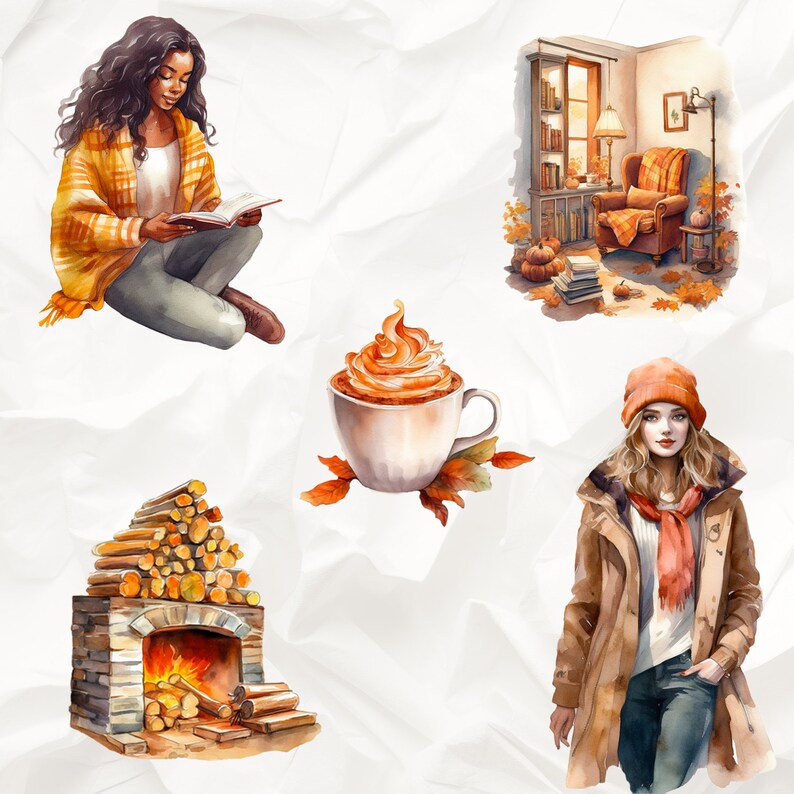 Watercolor Cozy Autumn Clipart Cozy Fall Bundle Autumn PNG - Etsy