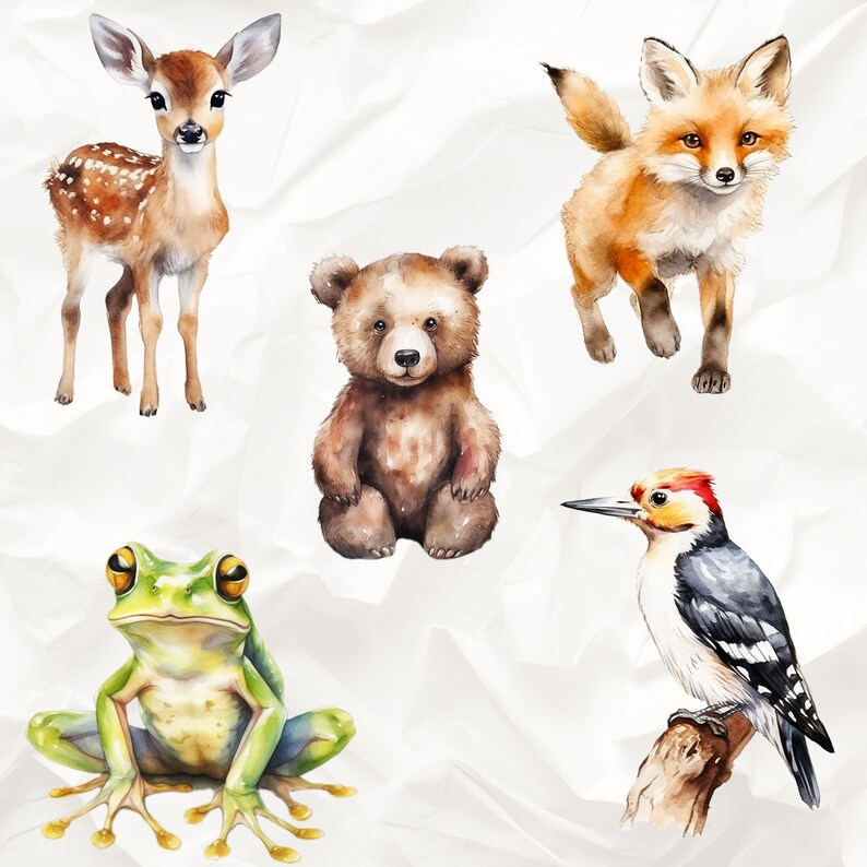 Woodland Animals Clipart Watercolor, Nursery Clipart, Fox, Bear, Deer ...