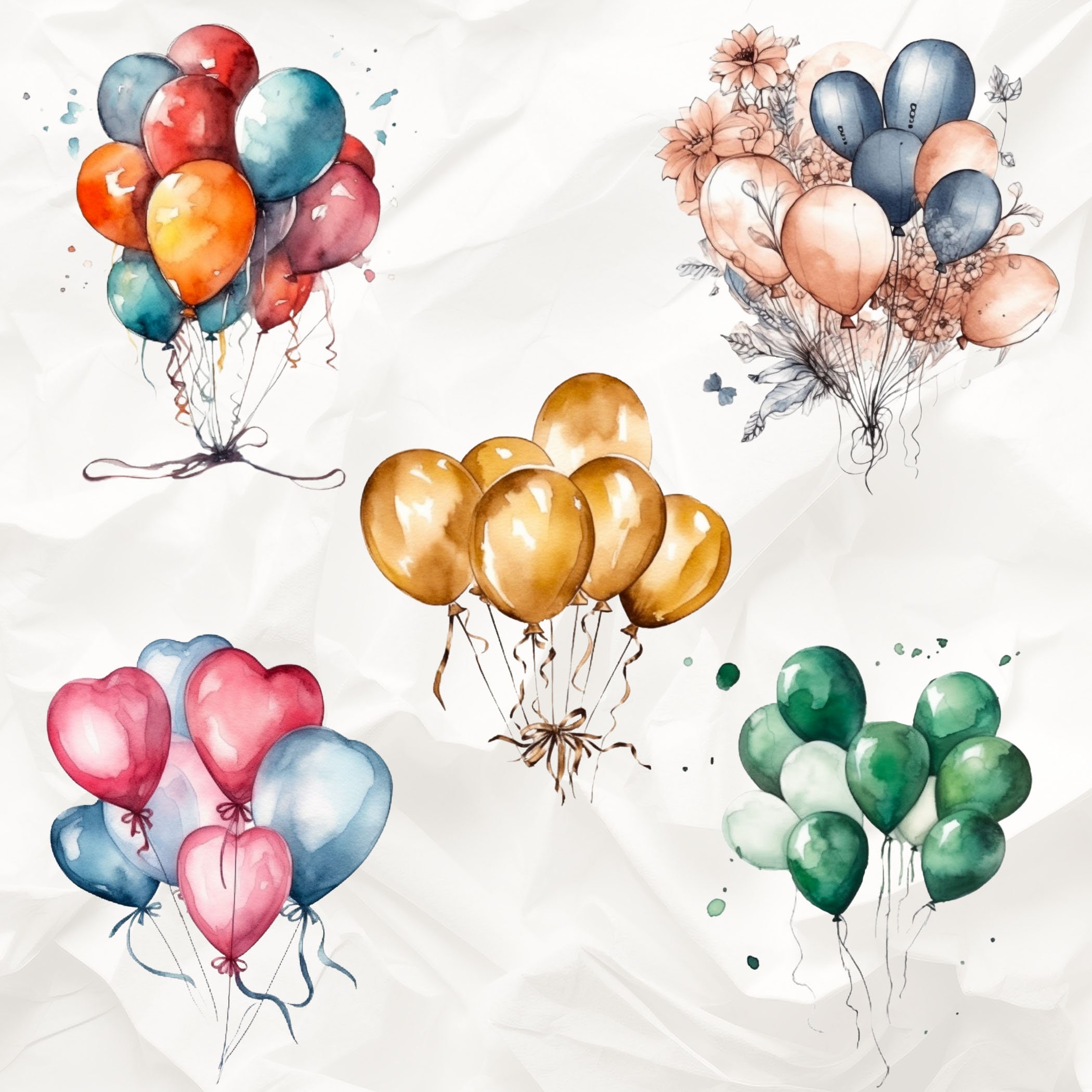 Watercolor Balloon Clipart, Birthday Balloons Clipart, Birthday Clipart ...