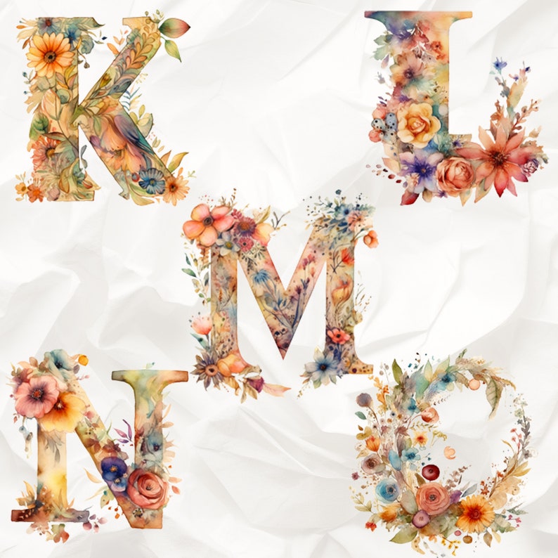 Colorful Floral Alphabet Png, Alphabet Watercolor Png, 26 Floral ...