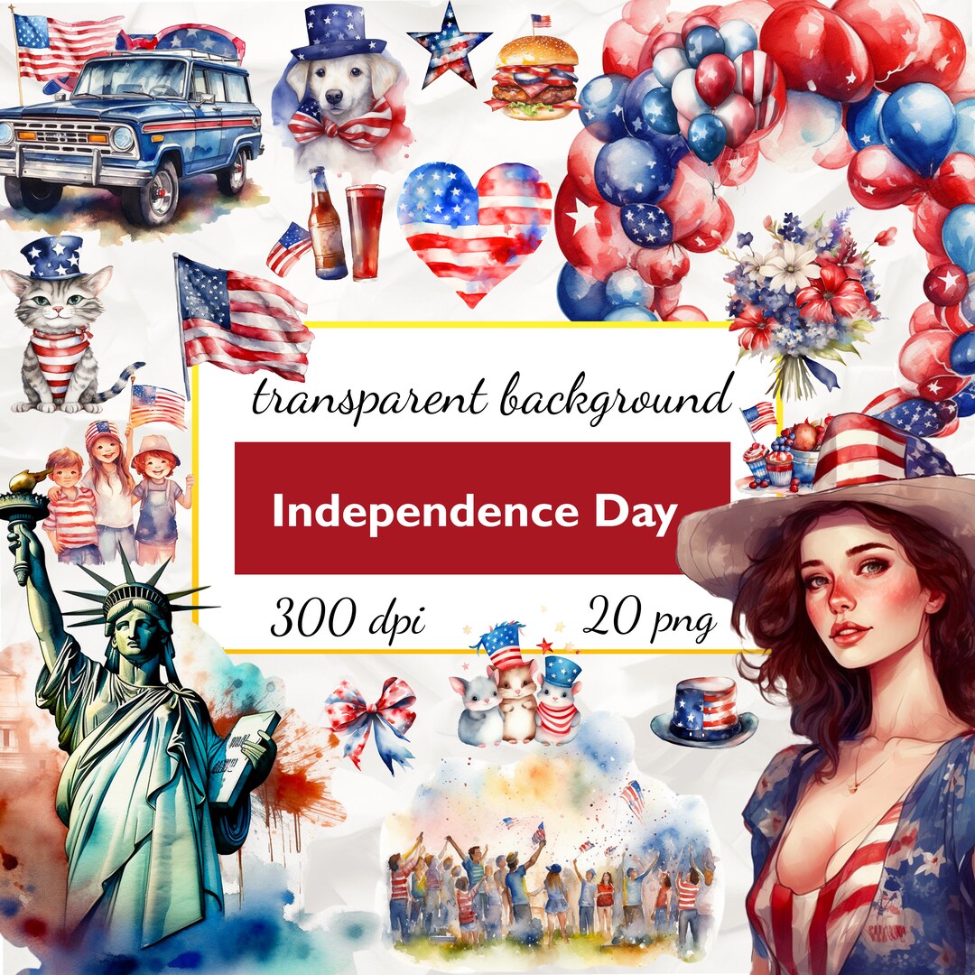 4th of July Watercolor Clipart Bundle, Independence Day Clipart ...