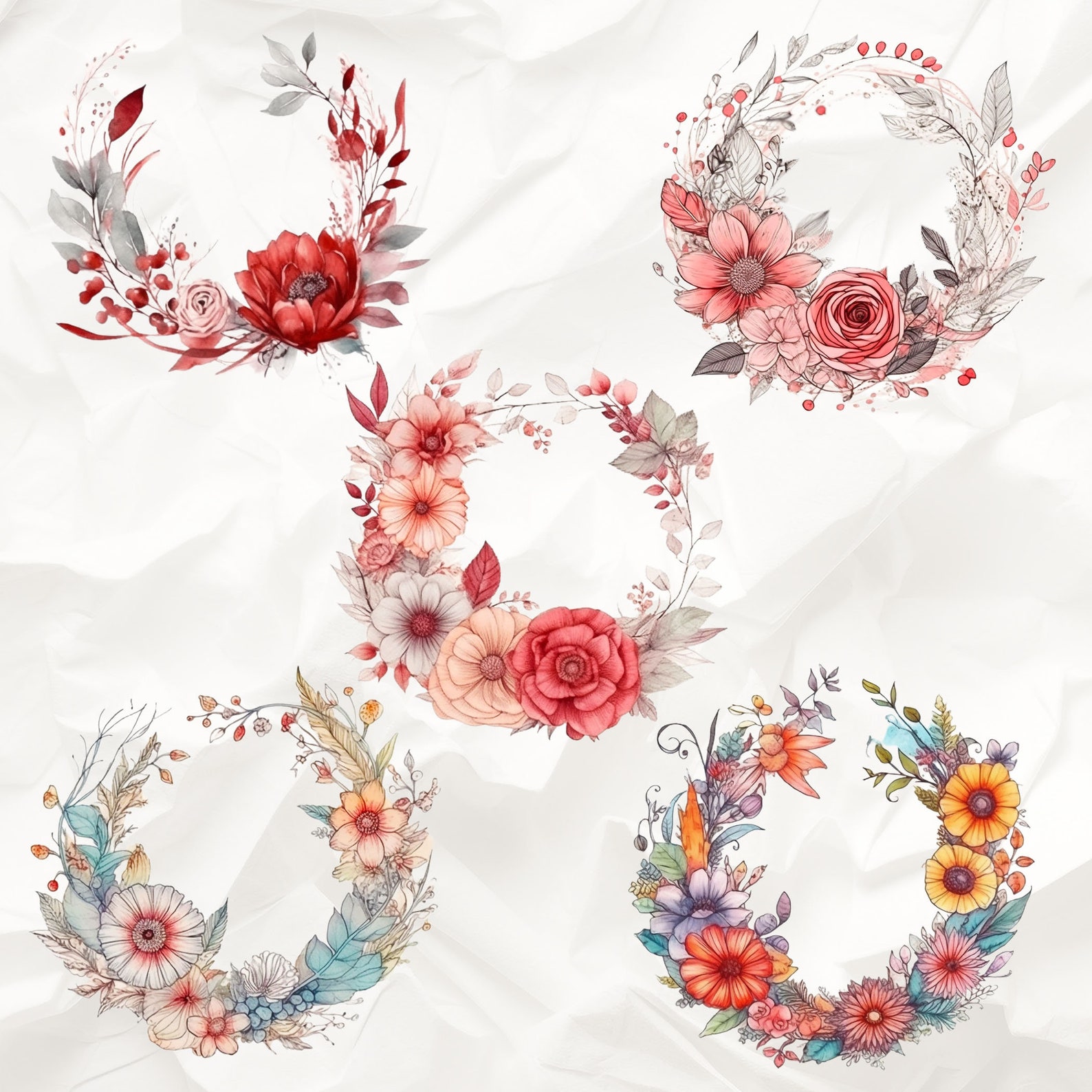 Watercolor Boho Wreath Clipart Boho Floral Clipart Boho - Etsy