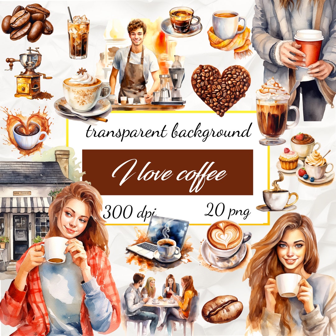 Watercolor Coffee Clipart, Coffee Lover Clipart, Coffee Bundle ...