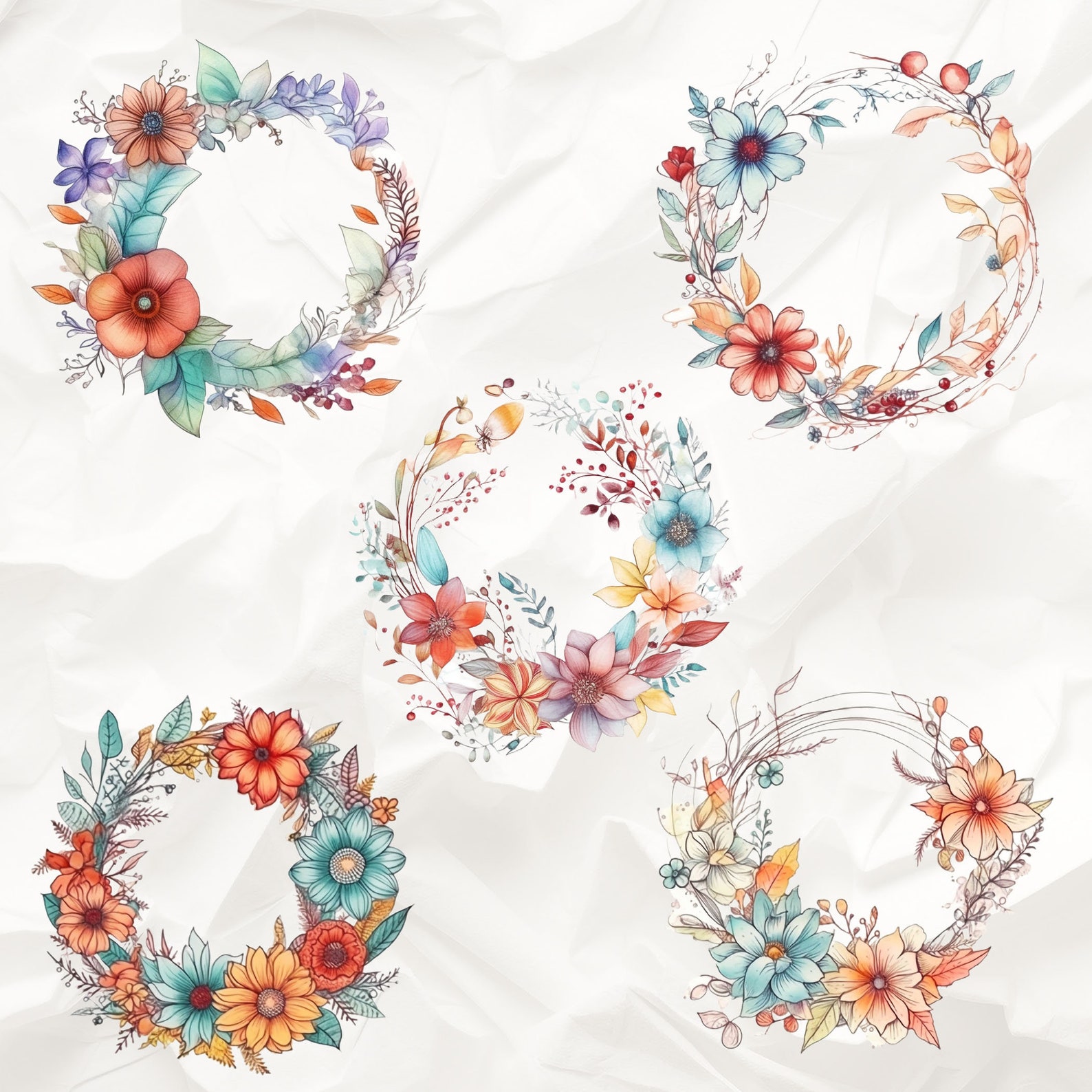Watercolor Boho Wreath Clipart Boho Floral Clipart Boho - Etsy