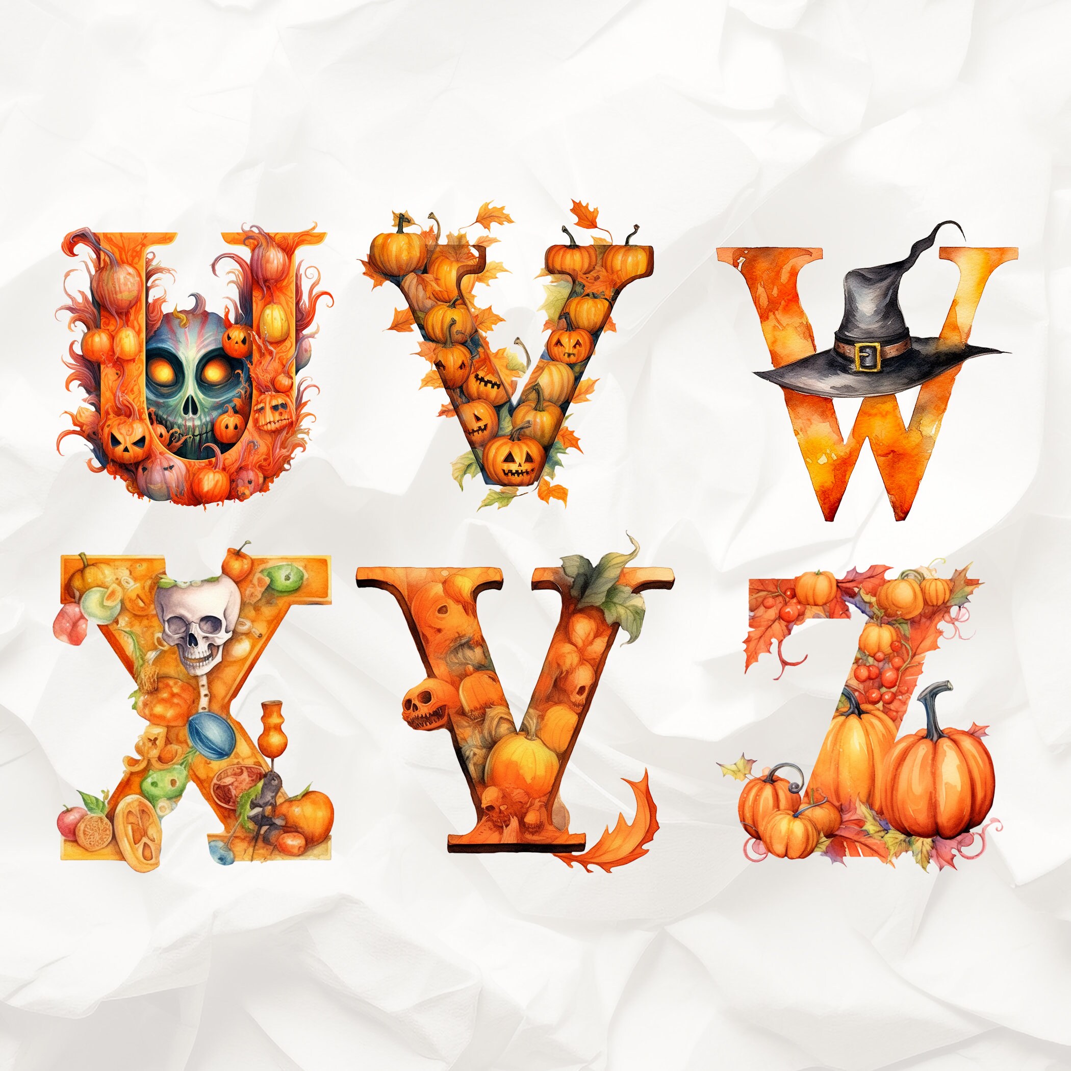 Watercolor Halloween Alphabet, 26 Halloween Letters, Halloween Letter ...