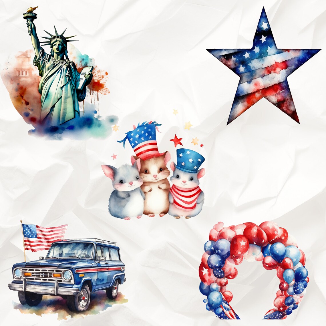 4th of July Watercolor Clipart Bundle, Independence Day Clipart ...