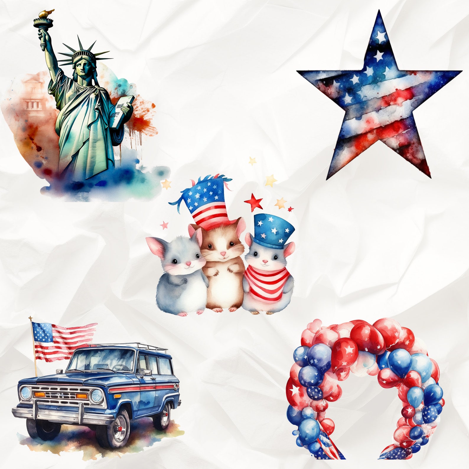 4th of July Watercolor Clipart Bundle, Independence Day Clipart ...