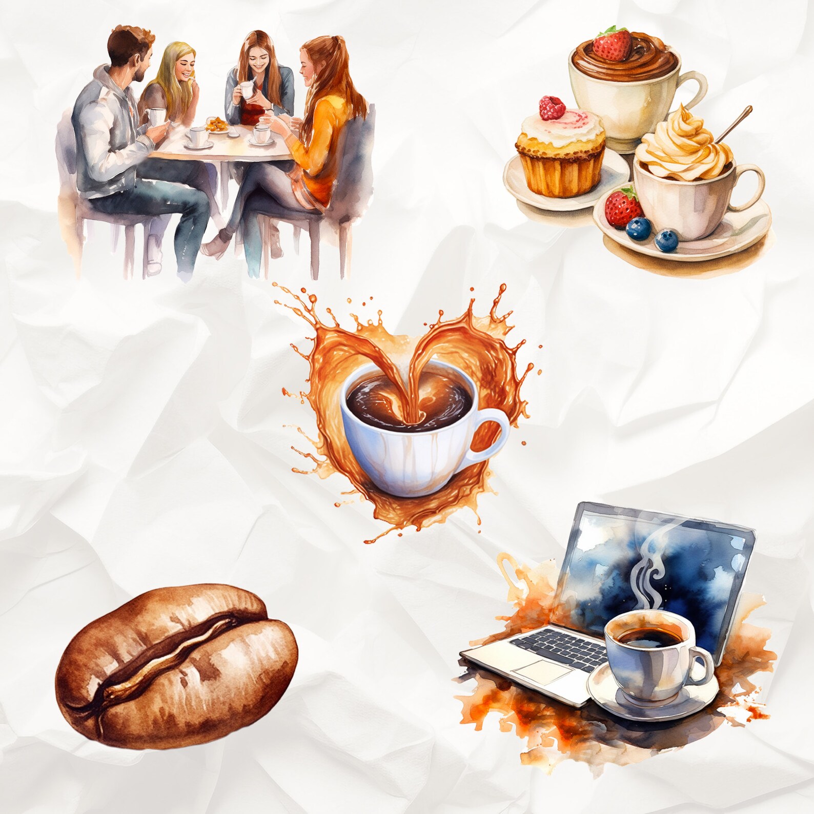 Watercolor Coffee Clipart, Coffee Lover Clipart, Coffee Bundle ...
