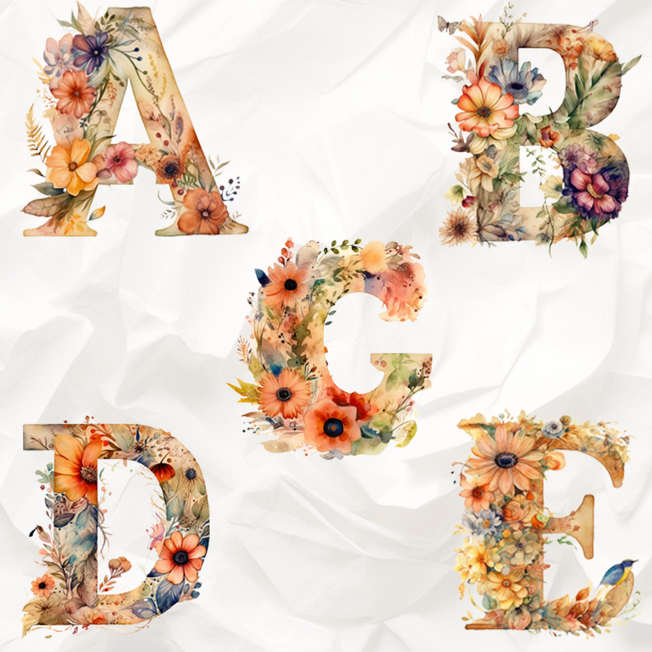 Colorful Floral Alphabet Png, Alphabet Watercolor Png, 26 Floral ...