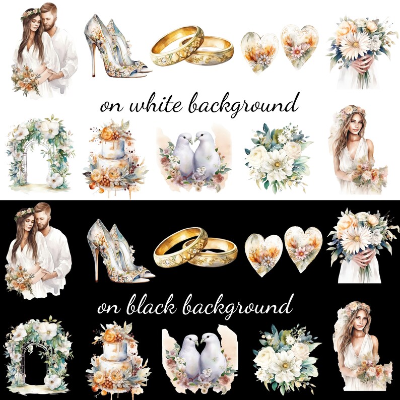 Watercolor Wedding Clipart Bride Clip Art Wedding Elements - Etsy