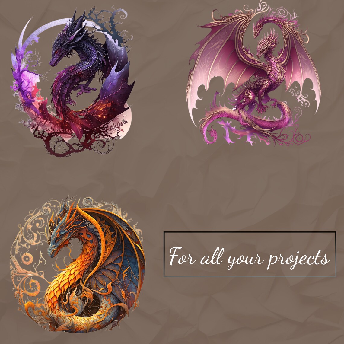 15 Dragon Clipart, PNG, Commercial Use, Fantasy Clipart, Watercolor ...