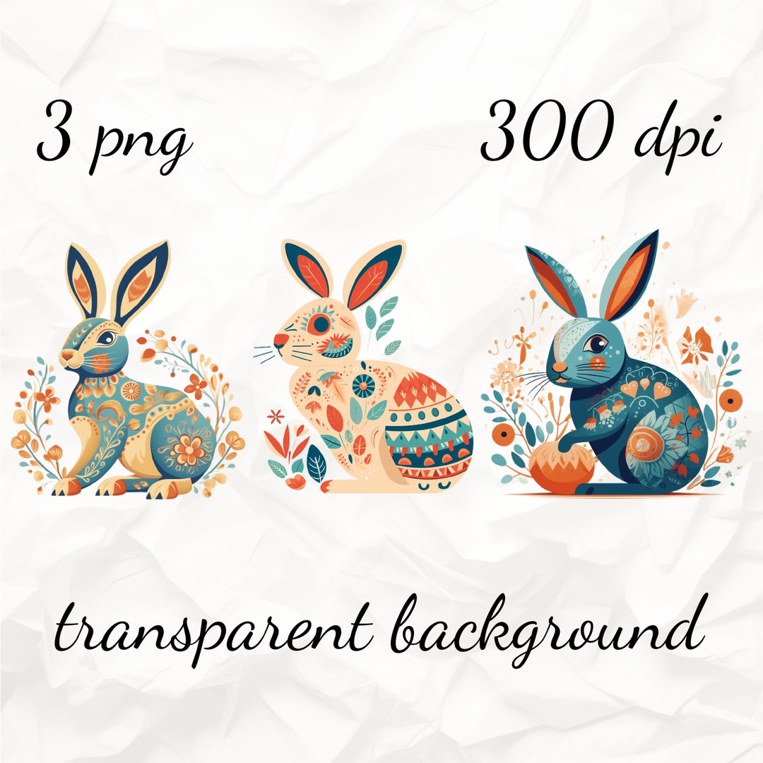 Bunny Floral Clipart, Set of Easter Bunnies Clipart, Set of 3 Easter ...