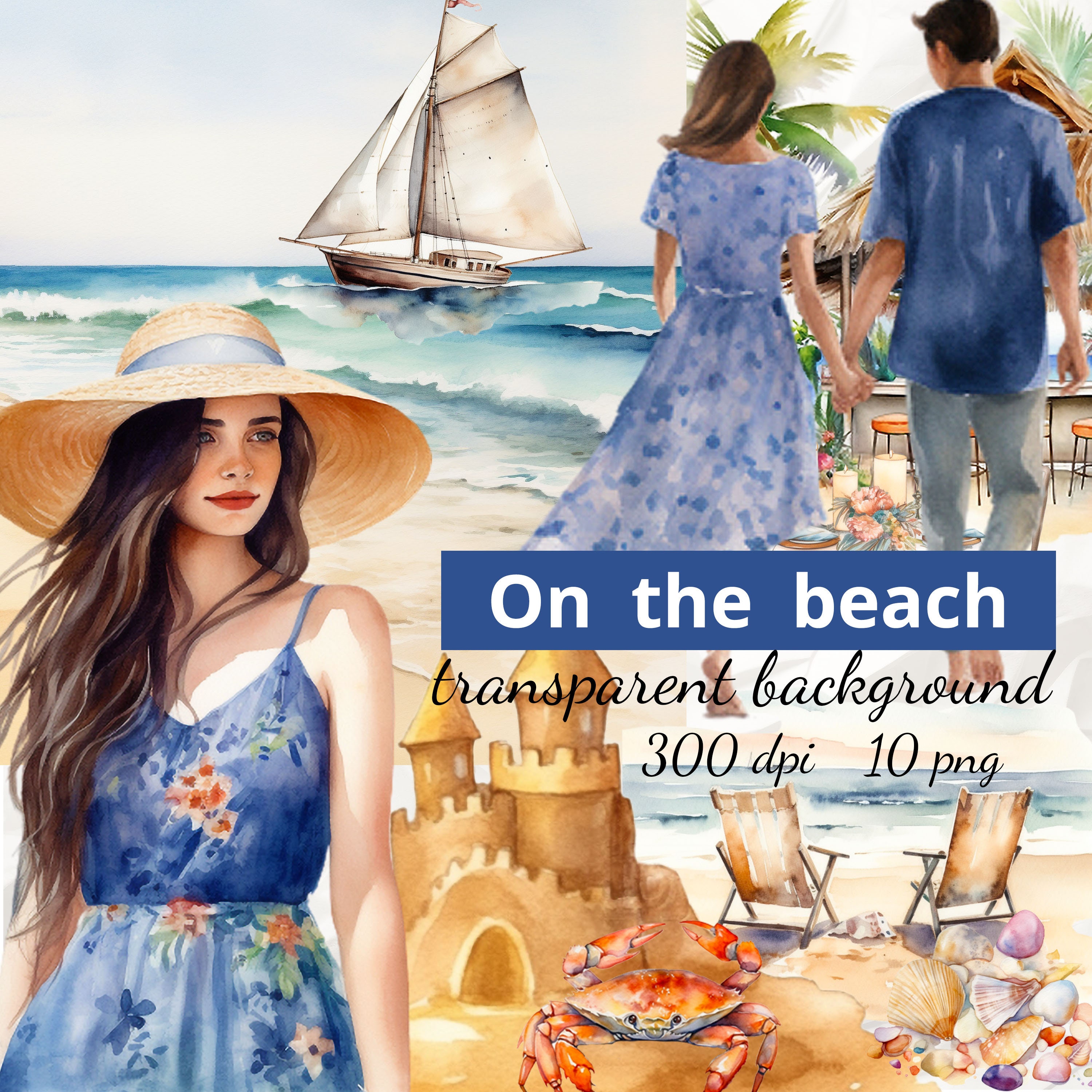 Watercolor Beach Clipart, Watercolor Romantic Clipart, Love Clipart ...