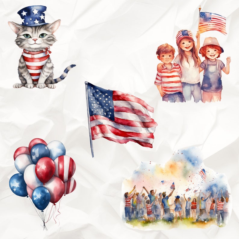 4th of July Watercolor Clipart Bundle, Independence Day Clipart ...