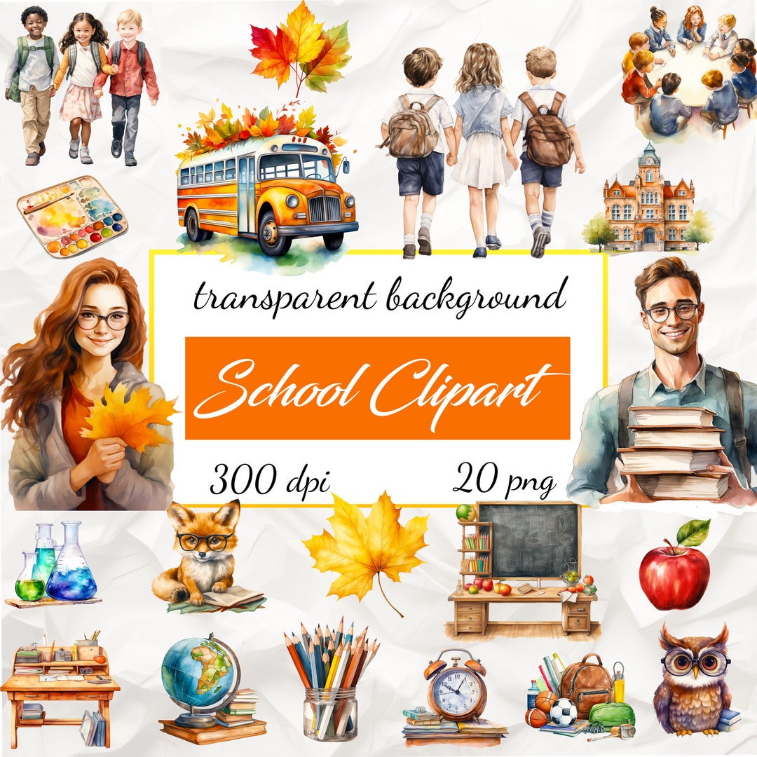 Watercolor School Clipart - Back to School Clipart - School 20 PNG ...