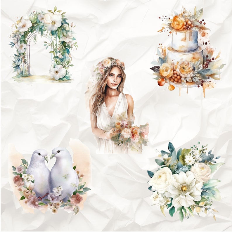 Watercolor Wedding Clipart Bride Clip Art Wedding Elements - Etsy