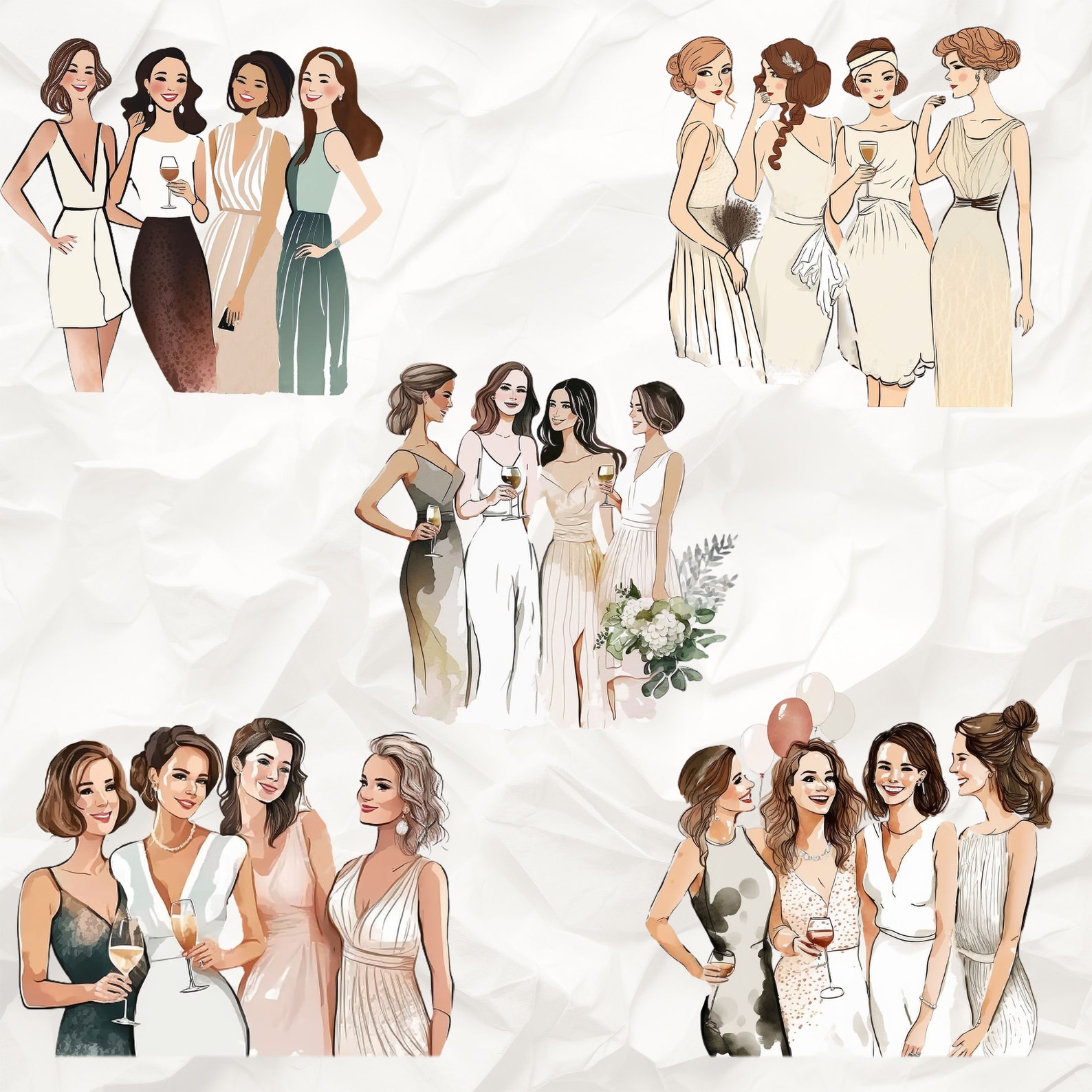 Hen Party Clipart, Bridesmaid Drawing, Best Friend Clipart, Bridesmaid ...