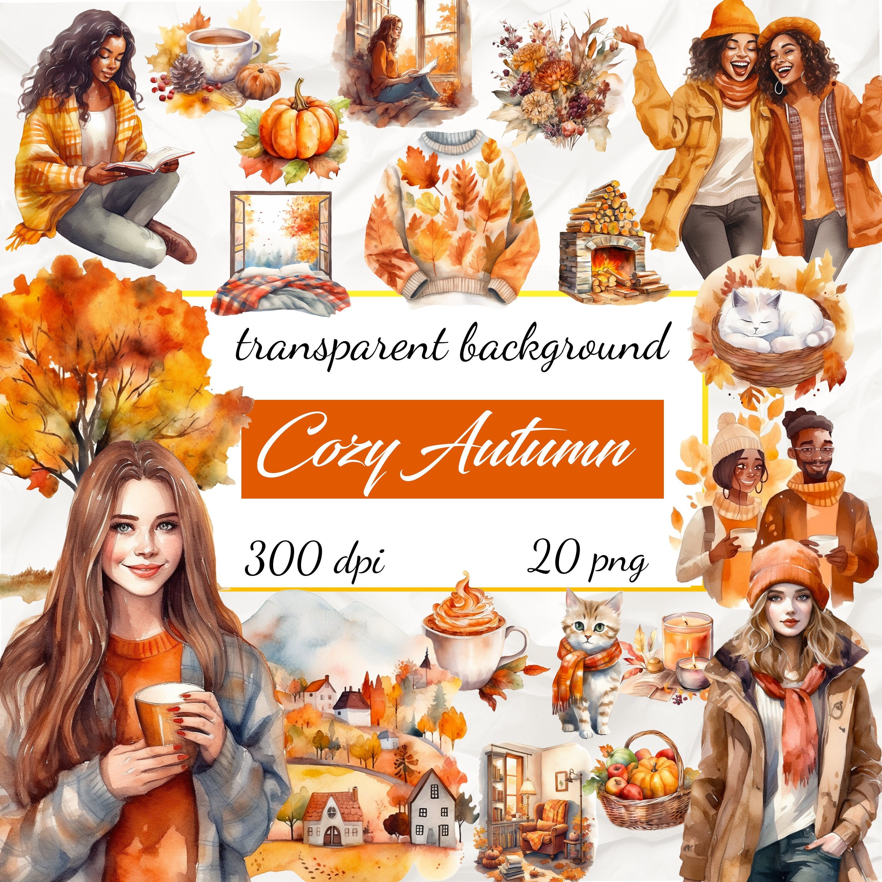 Watercolor Cozy Autumn Clipart Cozy Fall Bundle Autumn PNG - Etsy