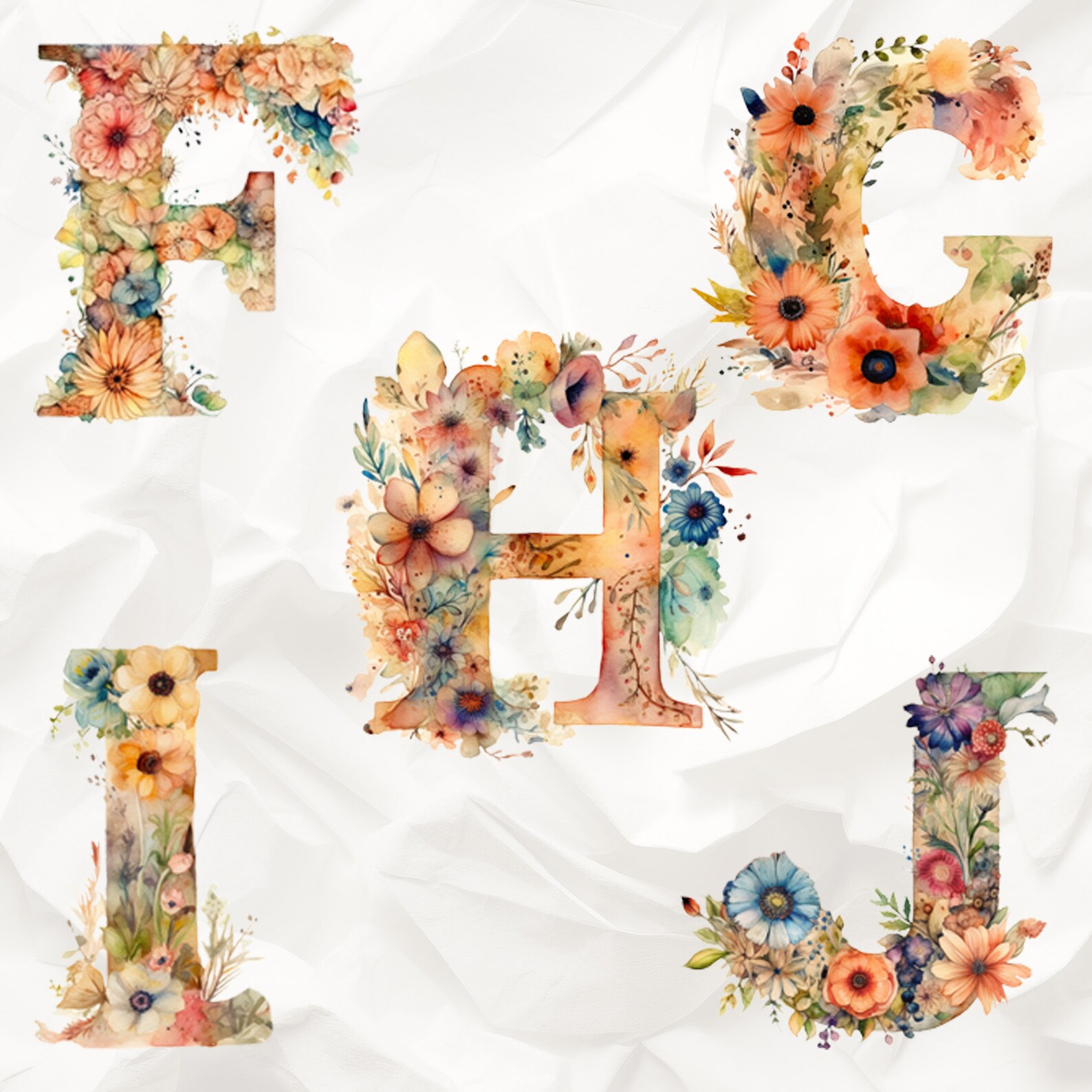 Colorful Floral Alphabet Png, Alphabet Watercolor Png, 26 Floral ...