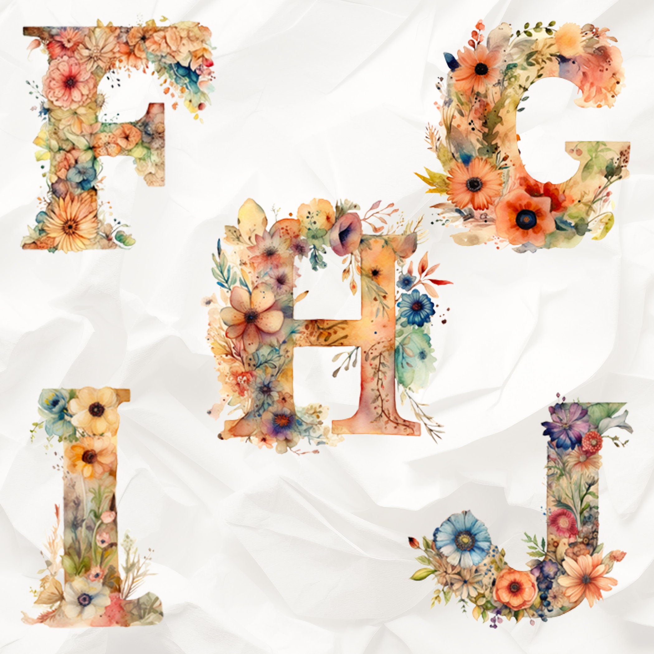 Colorful Floral Alphabet Png, Alphabet Watercolor Png, 26 Floral ...
