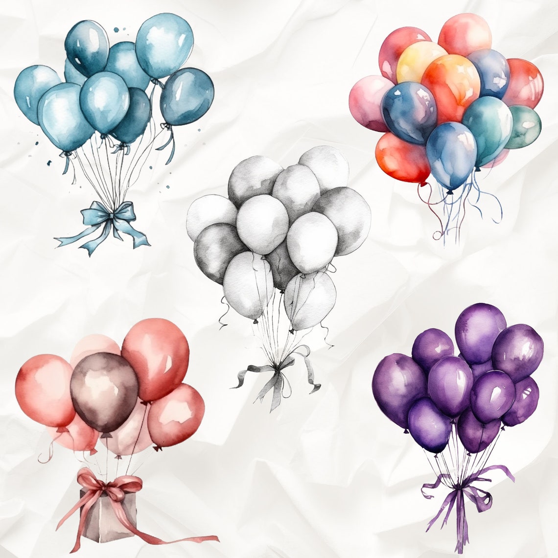 Watercolor Balloon Clipart, Birthday Balloons Clipart, Birthday Clipart ...