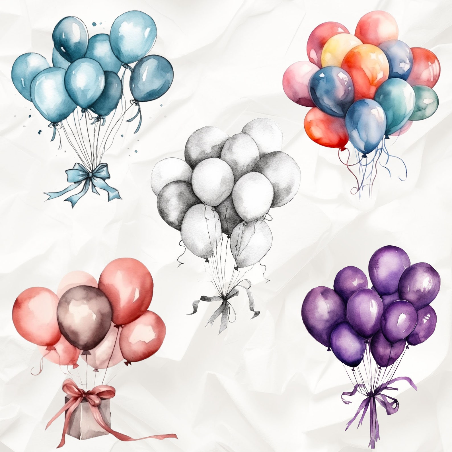 Watercolor Balloon Clipart, Birthday Balloons Clipart, Birthday Clipart ...