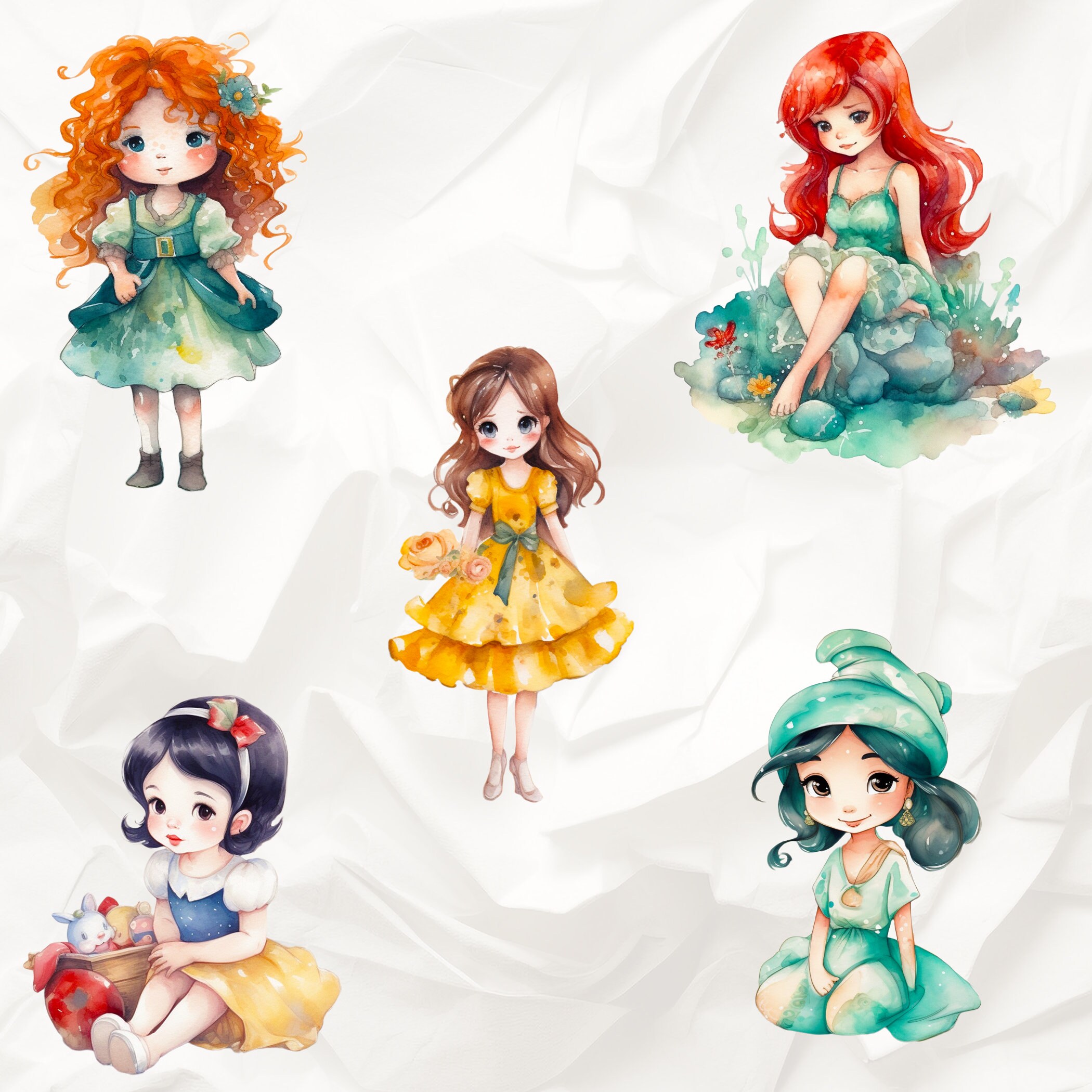 Little Princess Clipart, Watercolor Princess Clipart, Nursery Decor PNG ...