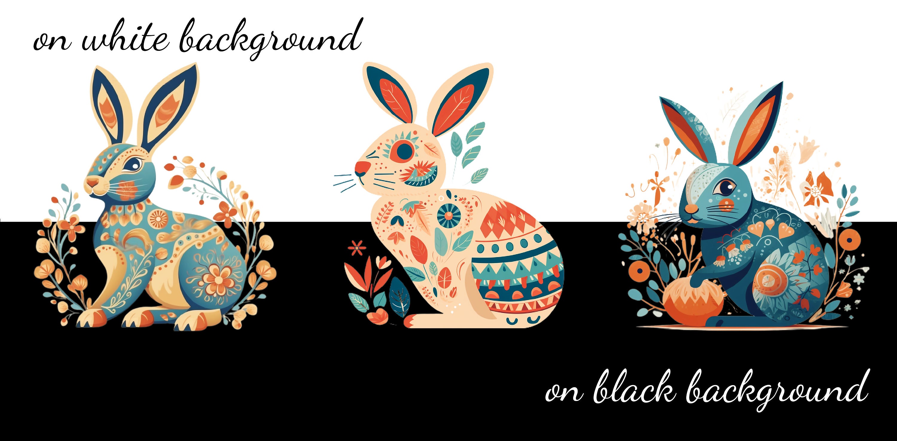 Bunny Floral Clipart, Set of Easter Bunnies Clipart, Set of 3 Easter ...