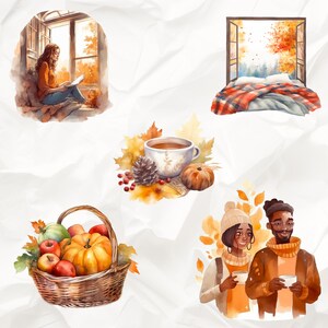Watercolor Cozy Autumn Clipart, Cozy Fall Bundle, Autumn PNG Graphics ...