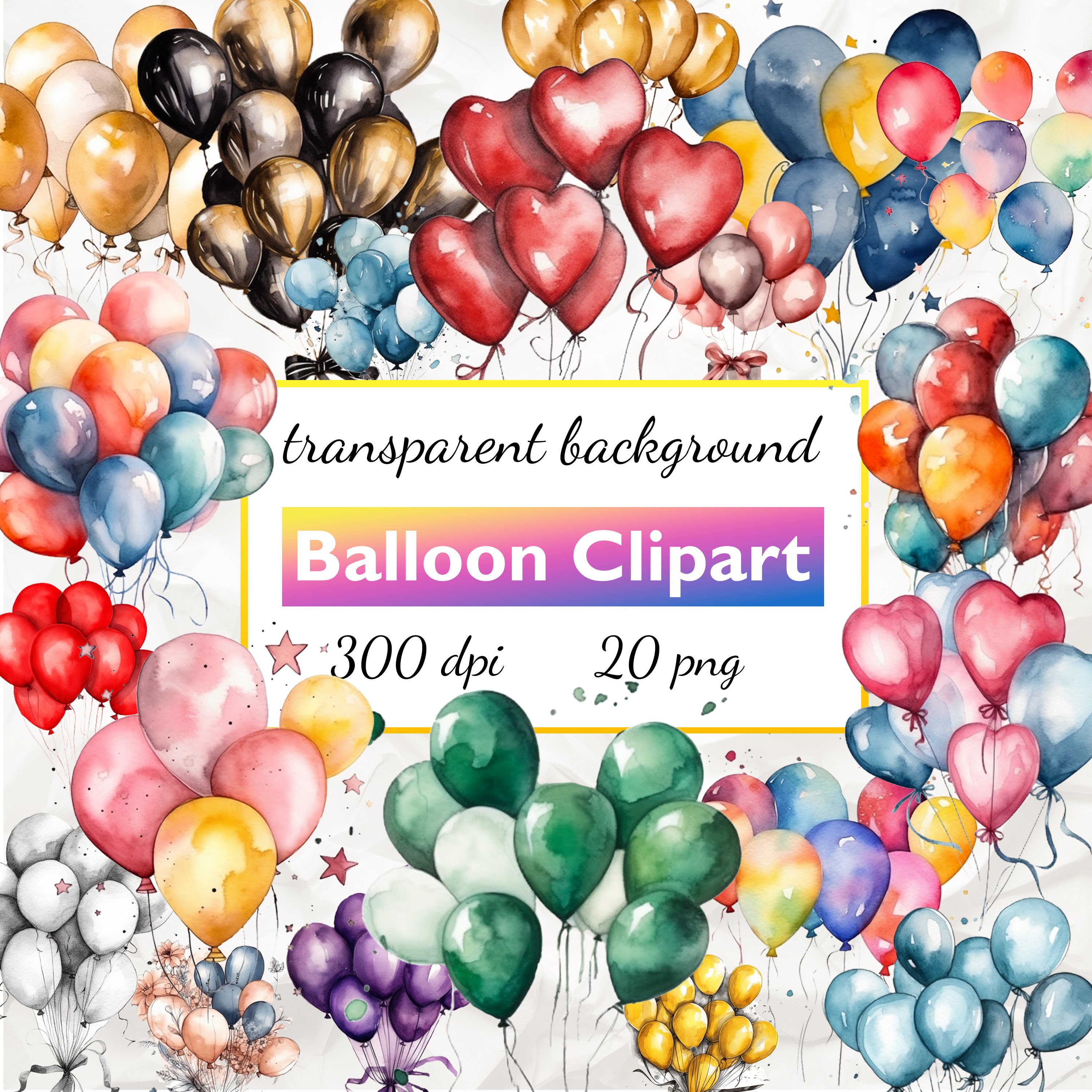 Watercolor Balloon Clipart, Birthday Balloons Clipart, Birthday Clipart ...