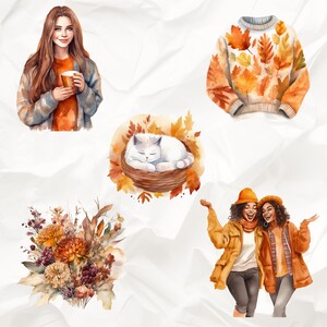 Watercolor Cozy Autumn Clipart, Cozy Fall Bundle, Autumn PNG Graphics ...