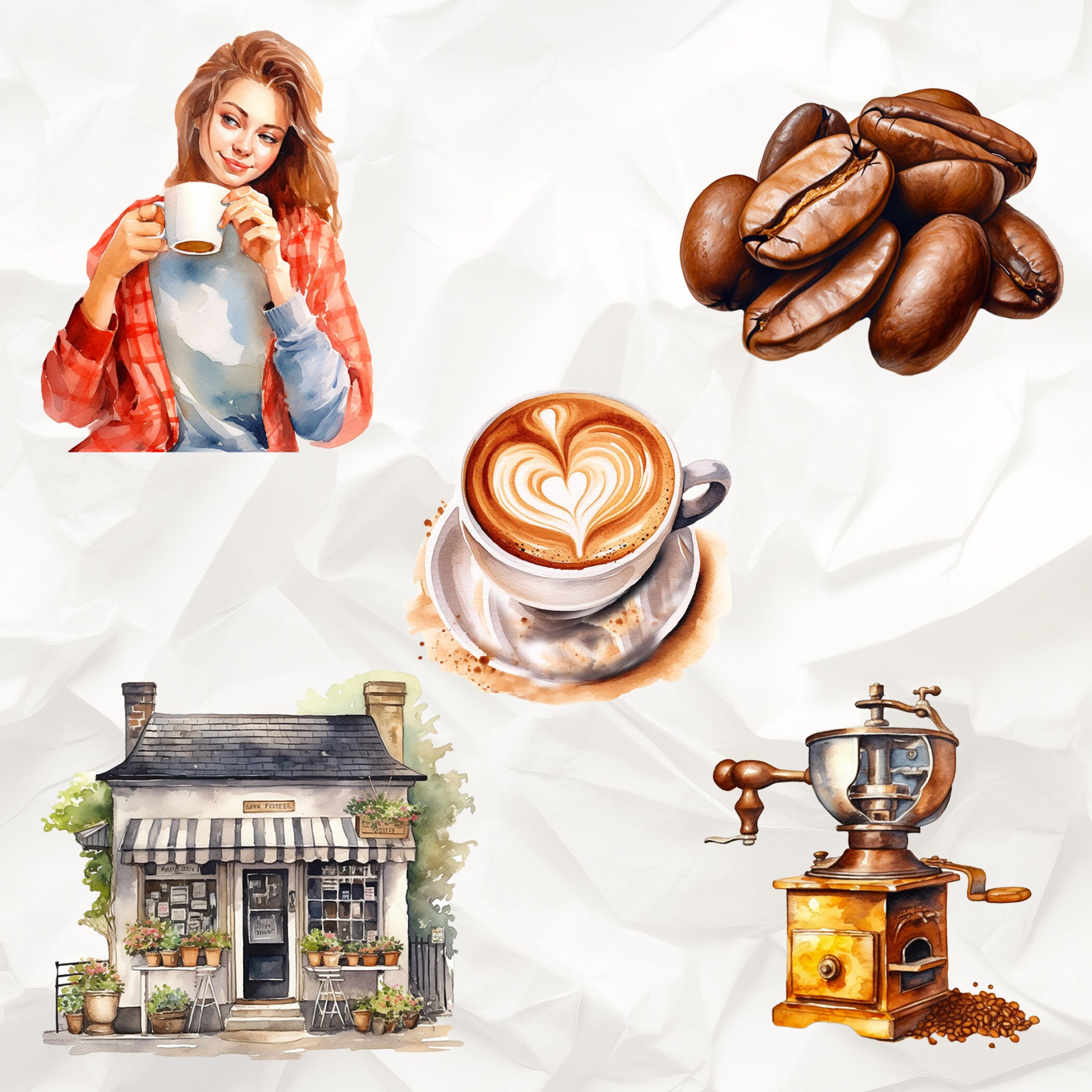 Watercolor Coffee Clipart, Coffee Lover Clipart, Coffee Bundle ...